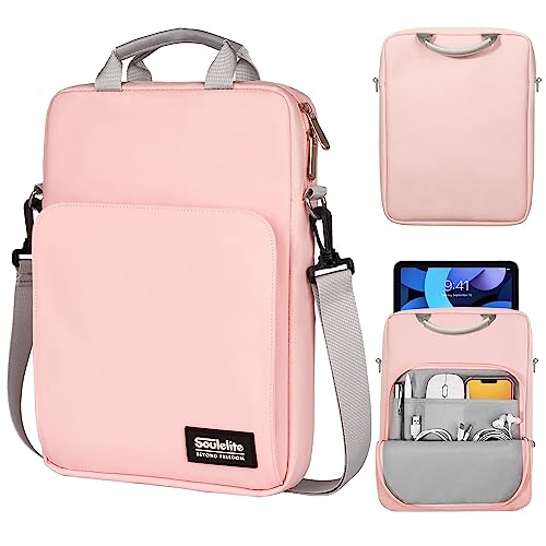 Soulelite 11.6-13.3In Tablet Sleeve Bag Laptop Bag for 2019-2023 ipad, ipad air,ipad pro,Galaxy s8 a7 - Waterproof Oxford Fabric, Adjustable Straps, Multiple Compartments - Pink