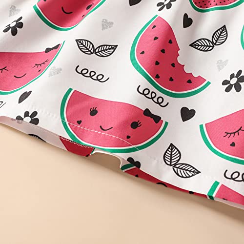 Amberetech Toddler Baby Girls Summer Dress Pink Watermelon Printed Skirt Ruffle Sling Floral Princess Sundress (18-24 Months)