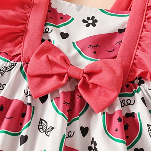 Amberetech Toddler Baby Girls Summer Dress Pink Watermelon Printed Skirt Ruffle Sling Floral Princess Sundress (18-24 Months)