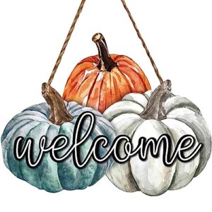 fall welcome door sign pumpkin wooden hanging sign vintage pumpkin home decoration for fall halloween thanksgiving harvest home wall decor, 12.6 x 10 inch