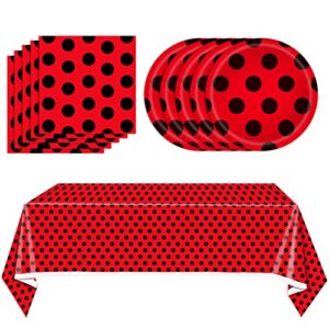 41pcs red and black birthday party decorations bug party decorations red and black birthday party tableware set red black party paper plates napkins tablecloth for boys girls baby shower party supplies