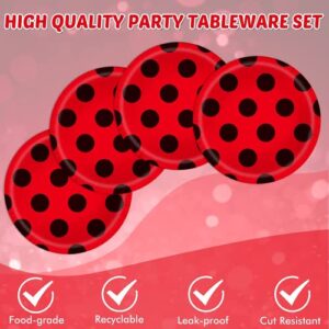 41PCS Red and Black Birthday Party Decorations Bug Party Decorations Red and Black Birthday Party Tableware Set Red Black Party Paper Plates Napkins Tablecloth For Boys Girls Baby Shower Party Supplies