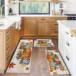 U'Artlines Fall Pumpkin Kitchen Rugs with Runner Sets 3 Piece Farmhouse Seasonal Harvest Holiday Party Rugs and Mats Non Skid Washable Kitchen Floor Mats for Home Hallway Sink Laundry Decor(Pumpkin)