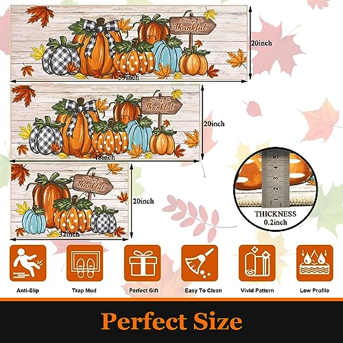 U'Artlines Fall Pumpkin Kitchen Rugs with Runner Sets 3 Piece Farmhouse Seasonal Harvest Holiday Party Rugs and Mats Non Skid Washable Kitchen Floor Mats for Home Hallway Sink Laundry Decor(Pumpkin)