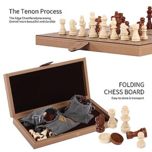 Magnetic Chess Sets - Chess & Checkers Board Game, suwam Portable Travel 12" Leather Chess Board Games, Beginner Large Chess Set for Kids and Adults