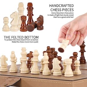 Magnetic Chess Sets - Chess & Checkers Board Game, suwam Portable Travel 12" Leather Chess Board Games, Beginner Large Chess Set for Kids and Adults