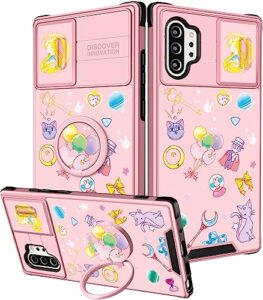 oqpa for samsung galaxy note 10 plus phone case cute cartoon case for galaxy note 10 plus for women girly kawaii funny cover with camera cover+ring holder for note 10+ plus, moon cat