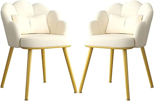 SJIALEN Dining Chairs Set of 2,Modern with Metal Chair Legs Bedroom Marriage Room Balcony Sofa Chair Dressing Table Makeup Chair Kitchen Chair (Color : White, Size : 77 * 50 * 40cm)