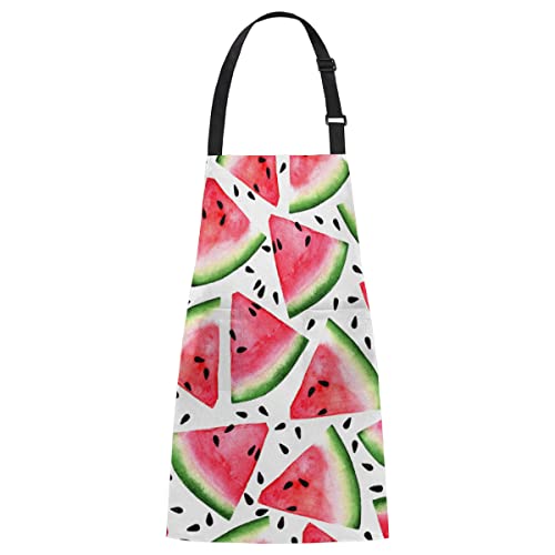 Tavisto Red Pink Watermelon Kitchen Chef Apron with Pockets, Cute Waist Apron with Adjustable Neck for Men Women Suitable for Home Kitchen Cooking Waitress Gardening Grill Bib Apron