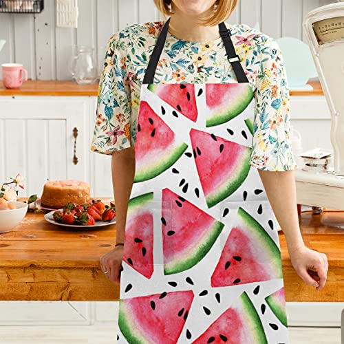 Tavisto Red Pink Watermelon Kitchen Chef Apron with Pockets, Cute Waist Apron with Adjustable Neck for Men Women Suitable for Home Kitchen Cooking Waitress Gardening Grill Bib Apron