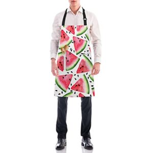 Tavisto Red Pink Watermelon Kitchen Chef Apron with Pockets, Cute Waist Apron with Adjustable Neck for Men Women Suitable for Home Kitchen Cooking Waitress Gardening Grill Bib Apron