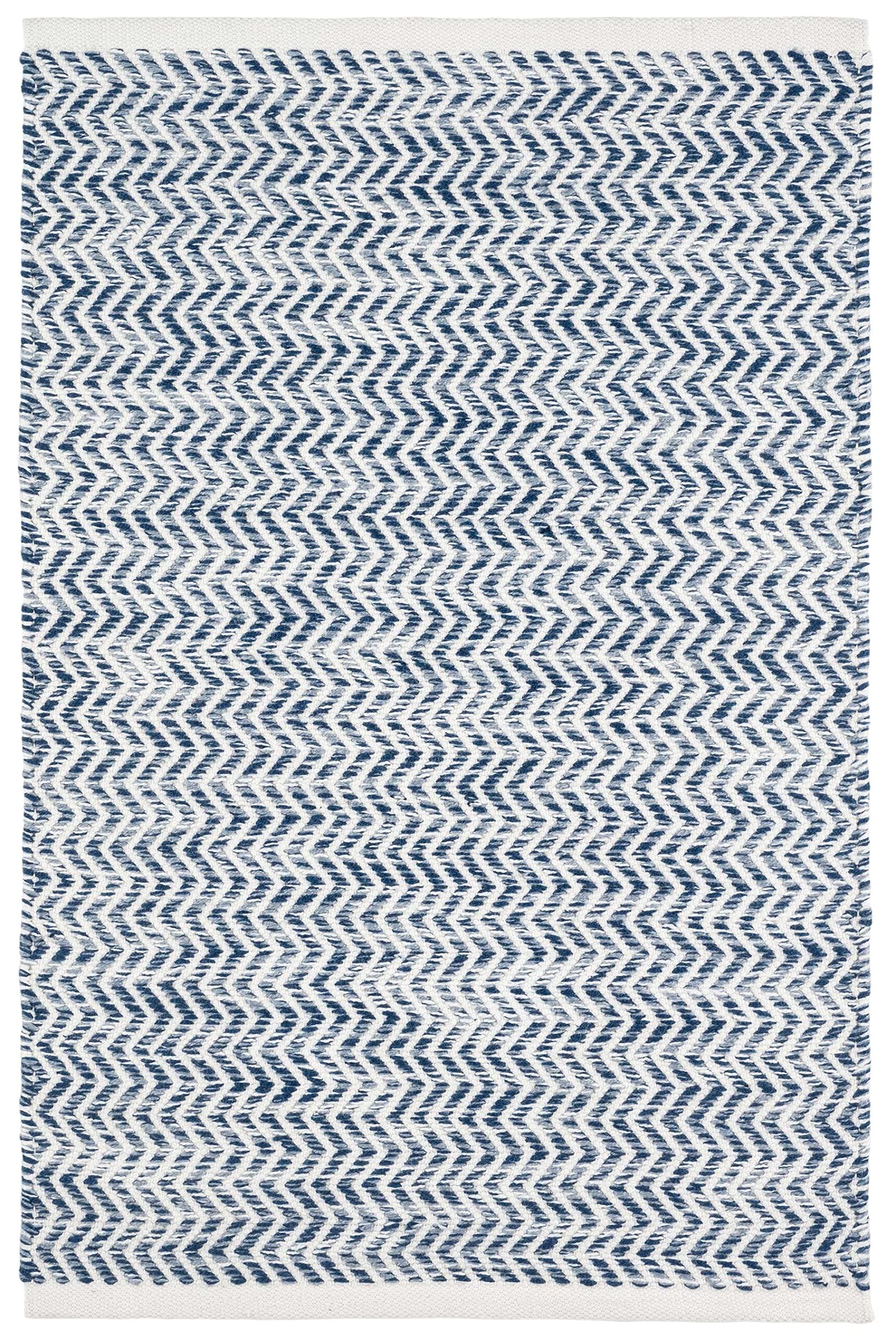 Dash and Albert Coastal Blue Handwoven Indoor/Outdoor Rug, 8 X 10 Feet, Blue/Ivory Geometric Pattern