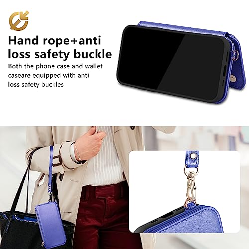 CIVICASE for iPhone 13 Pro Zipper Case with,2 in 1 Wallet Case Magnetic Detachable,RFID Card Protection,6 Card Slots Zipper Pocket Handbag,Wireless Charging Compatible Magsafe -Ocean Blue