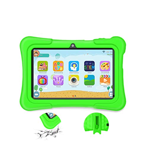 Kids Tablets, 7 inch Tablet for Kids, 32GB ROM, IPS HD Display, Android 11 Quad Core Processor, iWawa Pre Installed with Kid-Proof Case, Bluetooth, Dual Camera (Green)