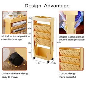 APBATS 5 Tier Removable Movable Bookshelf, Mobile Unique Bookcase, Utility Organizer Yellow Bookshelves with Wheels for Kids Children Students Study in Bedroom Living Room Home School