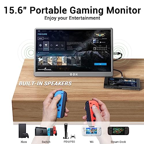 QQH Portable Monitor, 15.6" FHD 1080P Travel Monitor for Laptop, Extra Laptop Screen Extender, HDR, Plug&Play, USB C HDMI Portable Screen for Laptop PC Phone MAC PS5 Xbox Switch- Foldable Kickstand