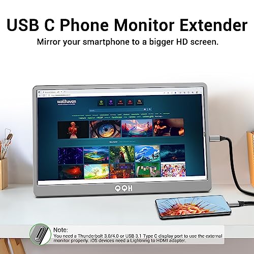 QQH Portable Monitor, 15.6" FHD 1080P Travel Monitor for Laptop, Extra Laptop Screen Extender, HDR, Plug&Play, USB C HDMI Portable Screen for Laptop PC Phone MAC PS5 Xbox Switch- Foldable Kickstand