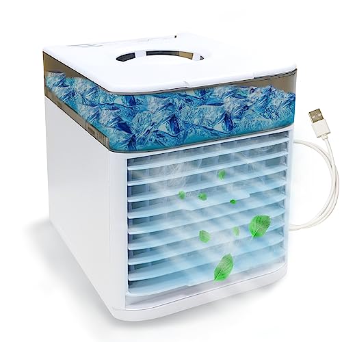 Portable Air Conditioner w/500ml Water Tank, Evaporative Air Cooler w/3-Speed Fan, USB Powered Low Energy Space Cooler, Personal Mini AC w/LED Lights, Table Air Conditioner & Humidifier, by G-WILL