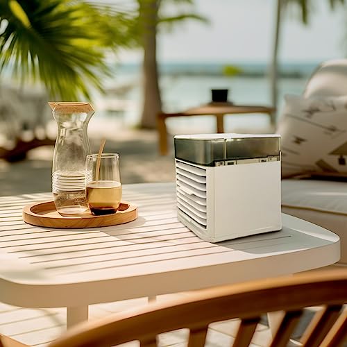 Portable Air Conditioner w/500ml Water Tank, Evaporative Air Cooler w/3-Speed Fan, USB Powered Low Energy Space Cooler, Personal Mini AC w/LED Lights, Table Air Conditioner & Humidifier, by G-WILL