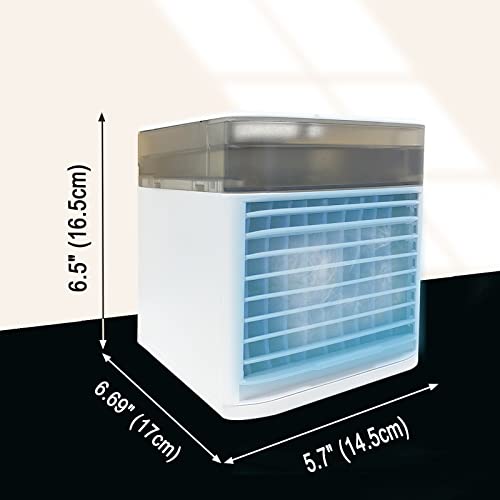 Portable Air Conditioner w/500ml Water Tank, Evaporative Air Cooler w/3-Speed Fan, USB Powered Low Energy Space Cooler, Personal Mini AC w/LED Lights, Table Air Conditioner & Humidifier, by G-WILL