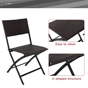 BLKMTY Patio Bistro Set 3-Piece Outdoor Patio Furniture Sets Rattan Table Set Folding Table and Chairs Foldable Wicker Bistro Set Balcony Cafe Table Square Patio Table Chair for Porch, Garden