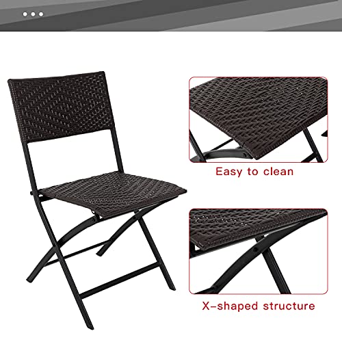 BLKMTY Patio Bistro Set 3-Piece Outdoor Patio Furniture Sets Rattan Table Set Folding Table and Chairs Foldable Wicker Bistro Set Balcony Cafe Table Square Patio Table Chair for Porch, Garden