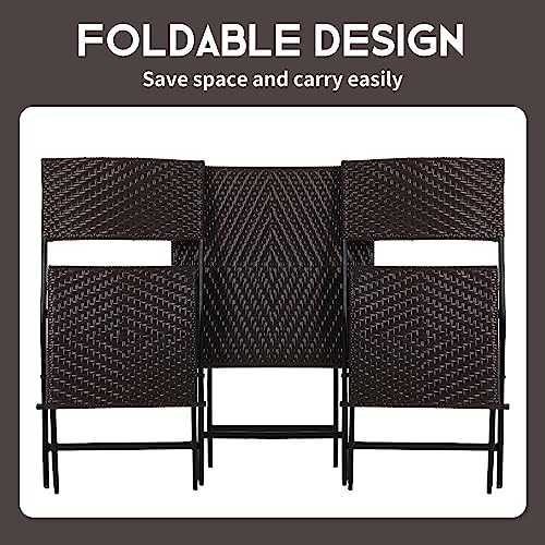 BLKMTY Patio Bistro Set 3-Piece Outdoor Patio Furniture Sets Rattan Table Set Folding Table and Chairs Foldable Wicker Bistro Set Balcony Cafe Table Square Patio Table Chair for Porch, Garden