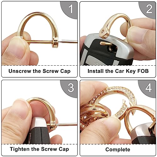 OHKYOOT Microfiber Leather Wristlet Keychain,Key Chain Holder Car Keys Keychain with 5 Key Ring and Anti-Lost D Ring (Pink Gold)