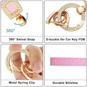 OHKYOOT Microfiber Leather Wristlet Keychain,Key Chain Holder Car Keys Keychain with 5 Key Ring and Anti-Lost D Ring (Pink Gold)