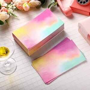 Ctosree 200 Pieces Pastel Rainbow Napkins Disposable Guests Paper Napkins for Birthday Party Disposable Hand Towels for Bathroom Decorative Napkins for Baby Shower Girl Birthday Wedding Rainbow Party