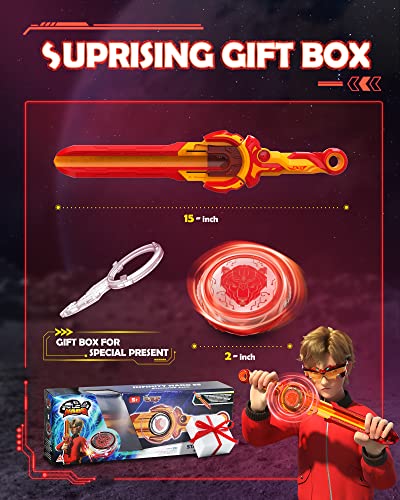 Infinity Nado Battling Tops Burst Toy for Boys Grils Age 8-12 - Including Gaming Top Toys, Sword Launcher - Blazing War Bear, Flame Red