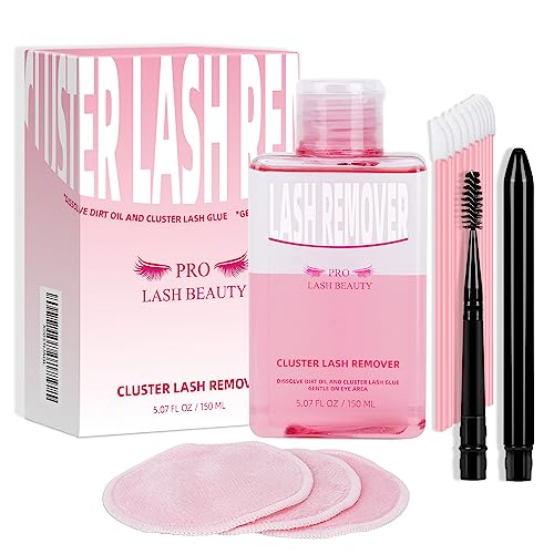 PRO Lash Glue Remover for Lash Clusters 150ML Adhesive Remover with 3 Reusable Cleansing Eco Pads 1 Eyelash Brush DIY Lash Extension Remover Eye Cleanser Quick removal of Lashes Gentle Soothing