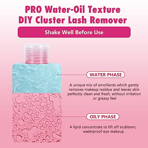 PRO Lash Glue Remover for Lash Clusters 150ML Adhesive Remover with 3 Reusable Cleansing Eco Pads 1 Eyelash Brush DIY Lash Extension Remover Eye Cleanser Quick removal of Lashes Gentle Soothing