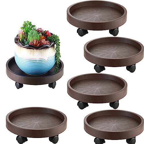 5 Pack Plant Caddy with Wheels Rolling Plant Stand with Wheels 10 Inch Plant Dolly Heavy Duty Large Potted Plant Mover with Casters for Indoor and Outdoor, Brown