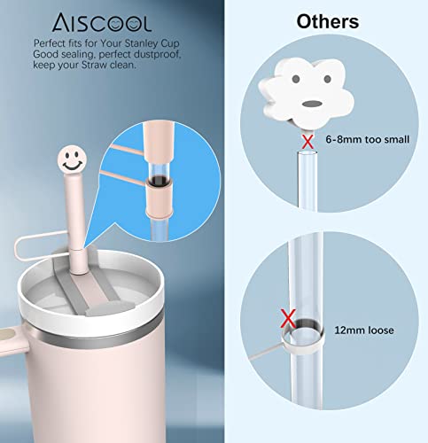 Aiscool 6Pcs Straw Covers Compatible with Stanley 30&40 Oz Tumbler with Handle Rose Quartz, 0.39in/10mm Straw Covers Cap, Soft Reusable Silicone Straw Protectors