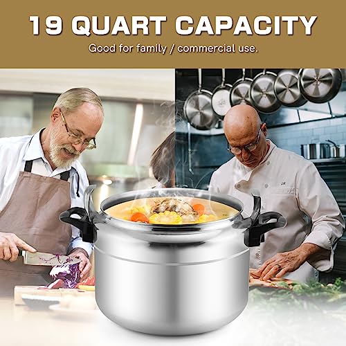 BreeRainz Clamp On Pressure Cooker, 19 Quart Aluminum Pressure Cooker w/Ultra Safe Clamp Bar Locking System, 2 Valves for Stable Pressure Cooking, for Family or Commercial Use