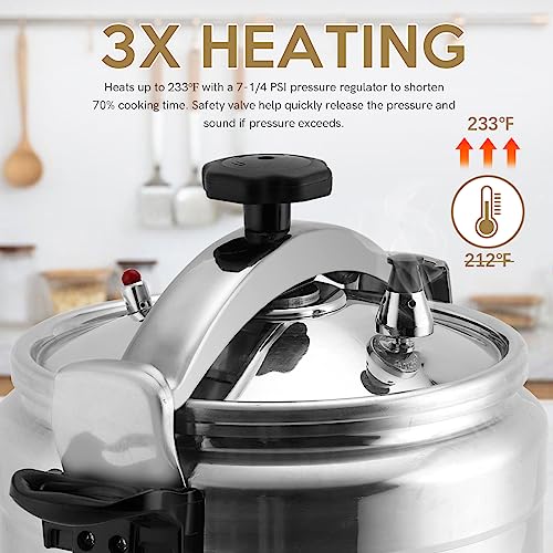 BreeRainz Clamp On Pressure Cooker, 19 Quart Aluminum Pressure Cooker w/Ultra Safe Clamp Bar Locking System, 2 Valves for Stable Pressure Cooking, for Family or Commercial Use