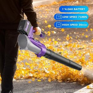 VANPORE Electric Leaf Blower Cordless：580 CFM 6-Gear Wind Speed Regulation with 4.0Ah Battery Powered，Electric Blower for Lawn Care, Yard, Grass, Patio, Blowing Leaves and Snow