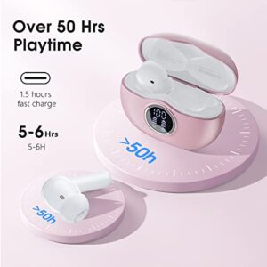 Wireless Earbuds Bluetooth 5.3 Headphones 40 Hrs Playtime with LED Display, Deep Bass Stereo and Noise Cancelling Bluetooth Ear Buds IP7 Waterproof Wireless Earphones with Mic for iPhone Android Pink