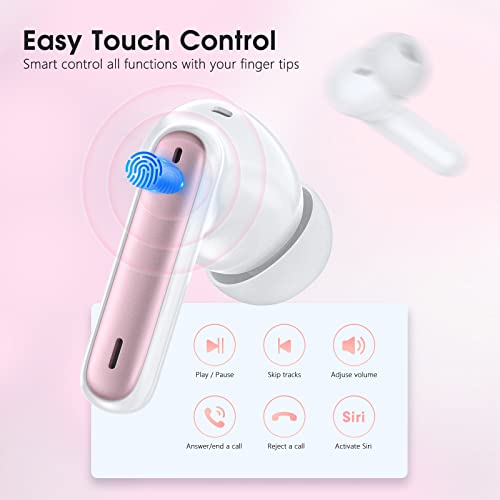 Wireless Earbuds Bluetooth 5.3 Headphones 40 Hrs Playtime with LED Display, Deep Bass Stereo and Noise Cancelling Bluetooth Ear Buds IP7 Waterproof Wireless Earphones with Mic for iPhone Android Pink