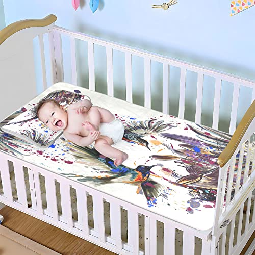 Blueangle Lily Flowers and Birds Watercolour Baby Bed Pad Washable Mattress Pad, Summer Crib Sheets Reusable Underpads Bed Ice Silk Mat Set with Pillowcase for Baby Toddler