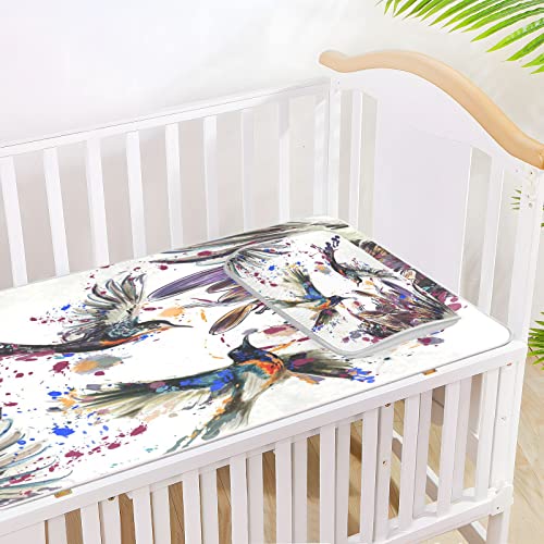 Blueangle Lily Flowers and Birds Watercolour Baby Bed Pad Washable Mattress Pad, Summer Crib Sheets Reusable Underpads Bed Ice Silk Mat Set with Pillowcase for Baby Toddler