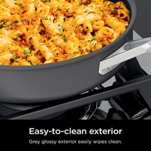 Ninja CW60030 NeverStick Comfort Grip 12" Fry Pan, Nonstick, Durable, Scratch Resistant, Dishwasher Safe, Oven Safe to 400°F, Silicone Handles, Grey