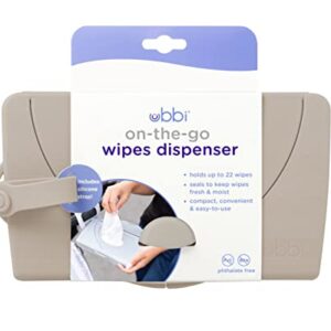 Ubbi On-The-Go Baby Wipes Dispenser, Portable Wipes Container for Travel, Diaper Bag Accessory Must Have for Newborns, Reusable Wipes Holder, Taupe