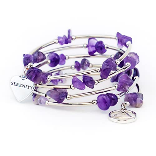 The Token Shop Amethyst AA Bracelet with Alcoholics Anonymous Circle Triangle Symbol and Serenity Heart Charm | Sobriety Gift for Women