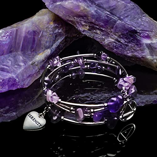 The Token Shop Amethyst AA Bracelet with Alcoholics Anonymous Circle Triangle Symbol and Serenity Heart Charm | Sobriety Gift for Women