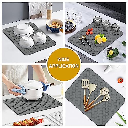 Silicone Dish Drying Mat,EG-SIPRO Thickened High Purity Silicone Drying Mat Heat Resistance Kitchen Drying Mat Silicone Dish Mat Gray Dish Drying Mat for Kitchen Counter(16"x12"-2 PCS)