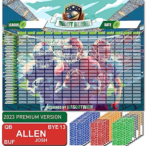 Extra Large Fantasy Football Draft Board 2023-2024 Kit - 640 Player Stickers - Color Edition[14 Teams 20 Rounds]