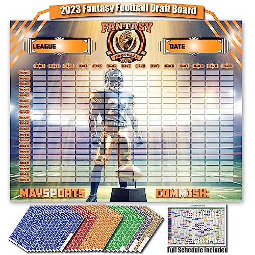 MAYSPORTS Extra Large Fantasy Football Draft Board 2023-2024 Kit - 5.3ft x 4.1ft Board, 596 Player Labels, 2023 Top Rookies, FA Players, Schedule Included- Color Edition[14 Teams 20 Rounds]