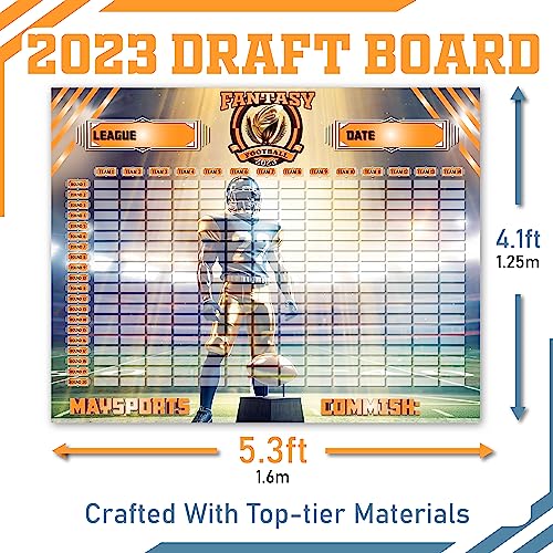 MAYSPORTS Extra Large Fantasy Football Draft Board 2023-2024 Kit - 5.3ft x 4.1ft Board, 596 Player Labels, 2023 Top Rookies, FA Players, Schedule Included- Color Edition[14 Teams 20 Rounds]